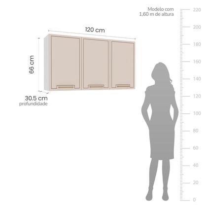 Armário Aéreo 3 Portas 120cm X 66cm X 30,5cm - Politorno - Armário de ...