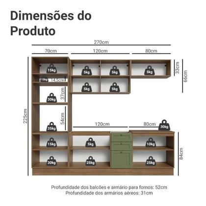 Armário de Cozinha Completa 270 cm Rustic/Verde Vik Madesa 01 - Móveis ...