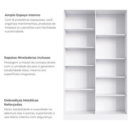 Armário Multiuso 4 Portas e 8 Prateleiras Rivera Branco - IRM - Armário ...