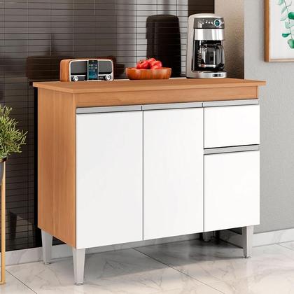 Balcão de Cozinha Tatiane com Tampo 100cm Amêndoa Branco - AJL - AJL ...