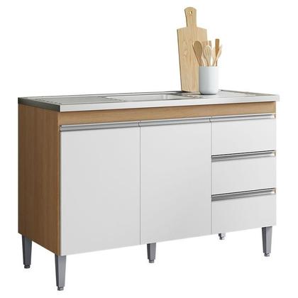 Balcão de Pia Ambiente Andréia 120cm Amêndoa Branco - AJL - AJL Móveis ...