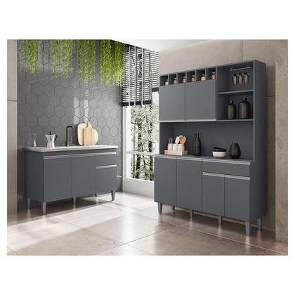 Balcão de Pia Tatiane 120 cm e Armário Cozinha Kit Alice Cinza Fosco ...