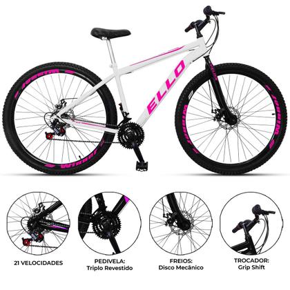 Bicicleta Aro 29 Shimano Freio a Disco 21M. Velox Branca/Pink - Ello ...