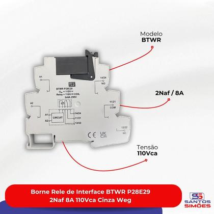 Borne Rele De Interface Btwr P28E29 2Naf 8A 110Vca Cinza Weg - Relé ...