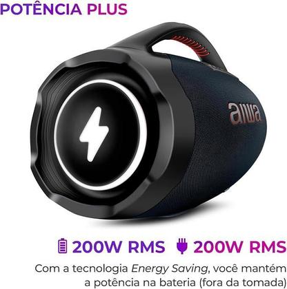 Caixa Boombox Plus AIWA BBS-01-LBL 200W BT 30H IP66 USB RGB - Geral ...