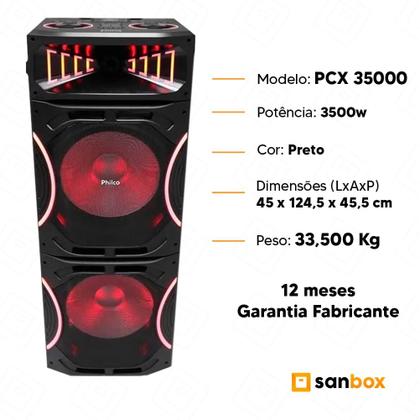 Caixa de Som Amplificada Philco PCX35000 LED Bluetooth TWS 3500w-1 Mic ...