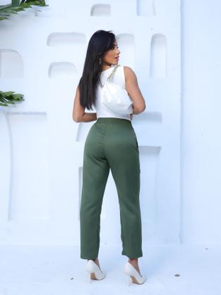 Calça Alfaiataria Feminina Casual Bolsos Elástico Cintura Elegante ...