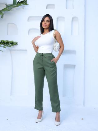 Calça Alfaiataria Feminina Casual Bolsos Elástico Cintura Elegante ...