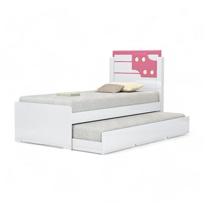 Cama Bibox Solteiro com Aplique Colônia Branca e Rosa - Mobiliar Home Shop - Cama de Solteiro ...