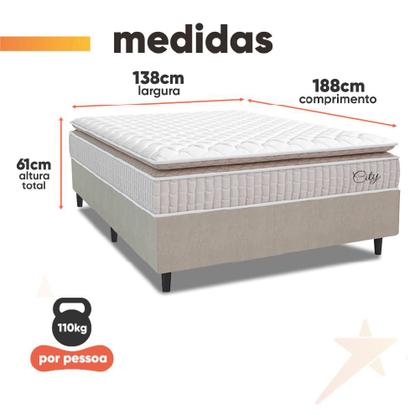 Cama Box Colchão Casal Molas Ensacadas City Pillow Top 138x188x61cm ...