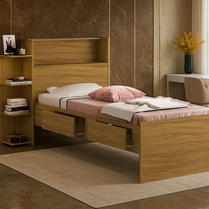 Cama de Solteiro Isa com Prateleira e Gavetas Bau, Cama com Colchão - Caselli Store - Cama de ...