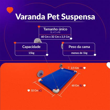 Cama Pet para Gato Suspensa Varanda de Janela Azul AmoAmora - AmoAmora ...