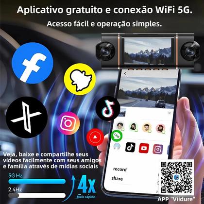 Câmera Veicular WiFi 360 Graus Com 4 Lentes 1080P, Gravador De Vídeo ...