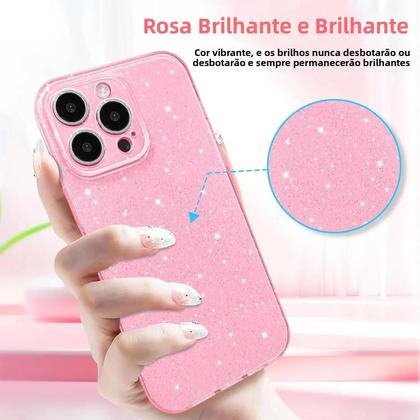 Capa De Telefone Rosa Com Glitter Para iPhone 15 pro Max 14 plus 13 12 11 X XS XR SE 2022 2020 ...