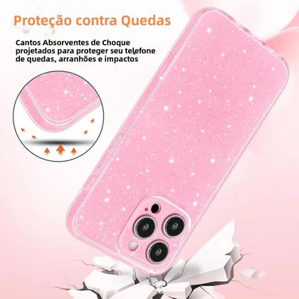 Capa De Telefone Rosa Com Glitter Para iPhone 15 pro Max 14 plus 13 12 11 X XS XR SE 2022 2020 ...