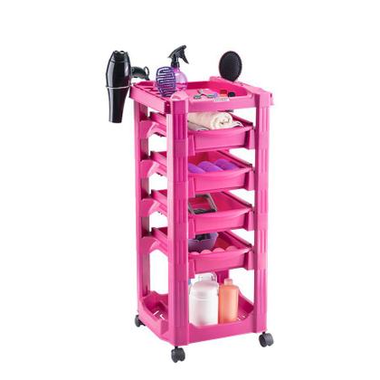 Carrinho Auxiliar Cabeleireiro Estética Salão Rosa Com Gavetas e Porta ...
