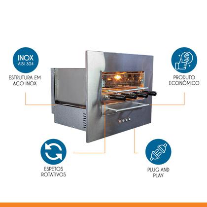 Churrasqueira Aço Inox para Área Gourmet de Embutir 42x52cm Rotativa ...
