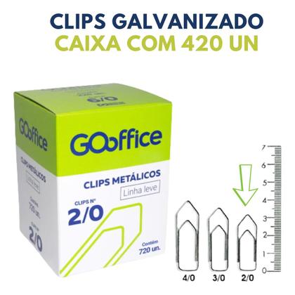 Clips 2/0 Metálico Caixa Com 720 Unidades Clips Galvanizado Go Office 2 ...