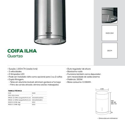 Coifa Ilha Quartzo Redonda 35Cm Inox TP3522IX Suggar 220V - Coifa de ...