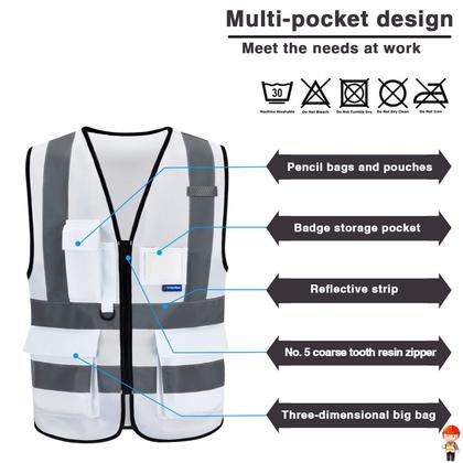 Colete de segurança A-SAFETY White Hi Vis 4 tiras refletivas 7 bolsos ...