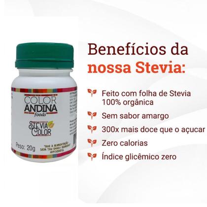 Color Andina Foods Adoçante Stevia Em Pó Pote 20gr Sem Sabor Residual ...