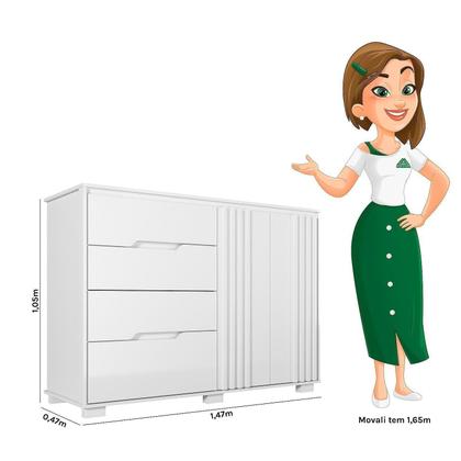 Cômoda para Quarto 4 Gavetas 2 Portas 147cm Texas Branco - Moval ...