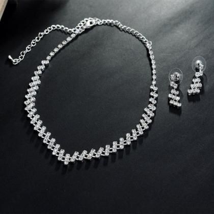 Conjunto Colar Brinco Strass Prata Festas, Noiva, Debutante, Casamento ...