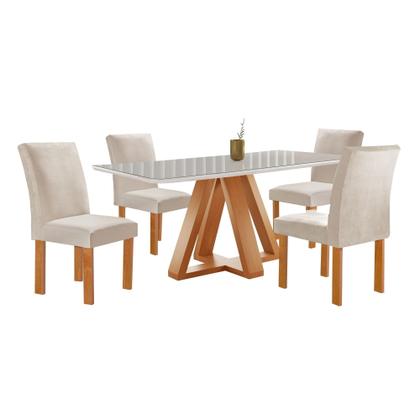 Conjunto Mesa Tampo Smart Plus Vidro Kyra 120CMX90CM 4 Cadeiras Canela ...
