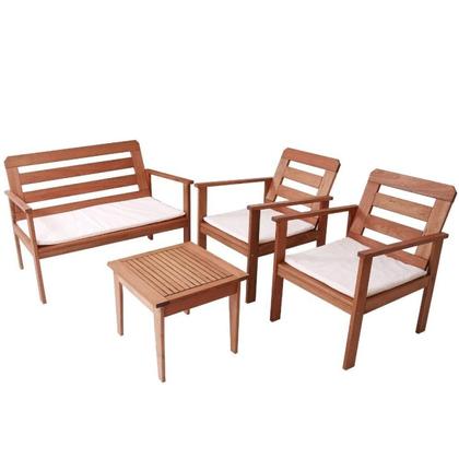Conjunto para Jardim com 1 Sofá 2 Poltronas 1 Mesa de Centro Madeira ...
