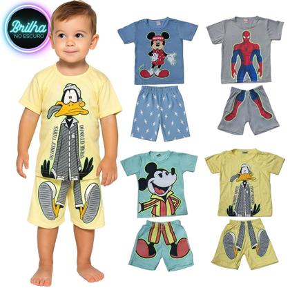Conjunto Pijama Brilha no Escuro Personagens Menino Infantil Mickey ...