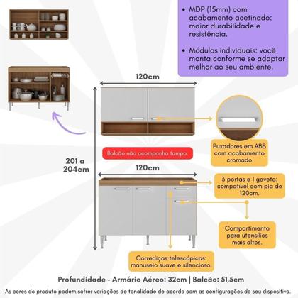 Cozinha Compacta 120cm com Armário e Balcão para Pia Paris Multimóveis ...