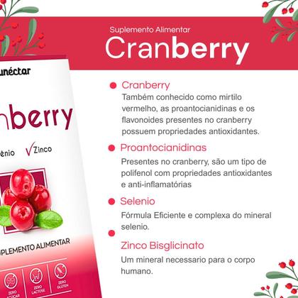 Cranberry Suplemento Fruta Natural Concentrado 500mg Extrato Seco Zinco ...
