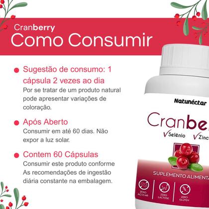 Cranberry Suplemento Fruta Natural Concentrado 500mg Extrato Seco Zinco ...