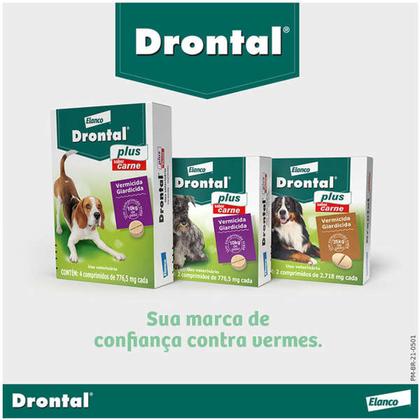 Drontal Plus Sabor Carne Cães 35 Kg Elanco Vermífugo - 2 Comprimidos ...