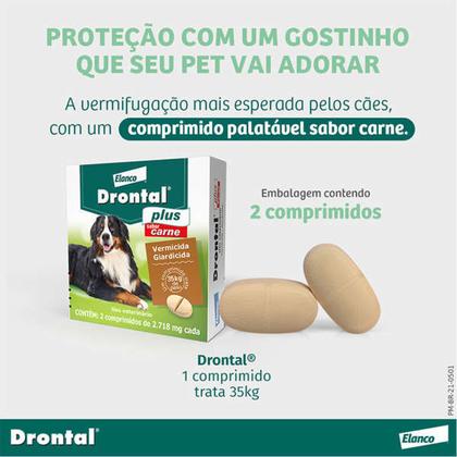 Drontal Plus Sabor Carne Cães 35 Kg Elanco Vermífugo - 2 Comprimidos ...