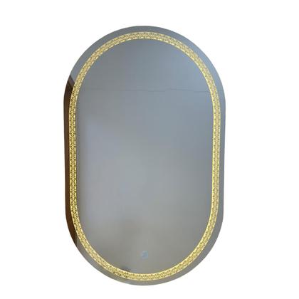 Espelho Oval Jateado FLORAL 3 tons de Led, Botão Touch e Fonte Slin ...