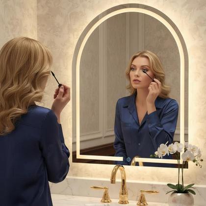 Espelho Oval Penteadeira 3 tons de Led, Jateado Botão Touch e Fonte ...