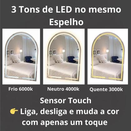 Espelho Oval Penteadeira 3 tons de Led, Jateado Botão Touch e Fonte ...