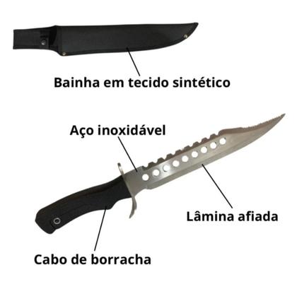 Facão Esportivo Militar Rambo 45cm Caça Aço Inox Com Bainha - BBLK ...