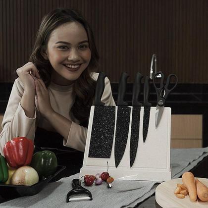 Faqueiro Chef 6 Peças Preto Cozinha Em Aço Inox Churrasco - NFDJ - Faca ...