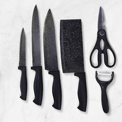 Faqueiro Chef 6 Peças Preto Cozinha Em Aço Inox Churrasco - NFDJ - Faca ...