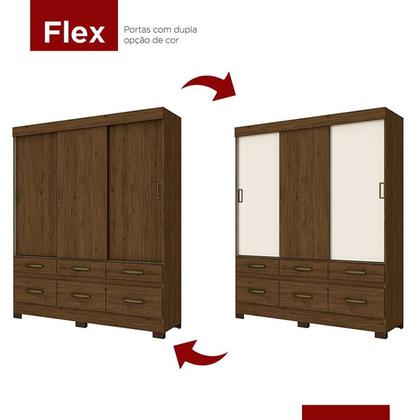 Guarda Roupa Solteiro BE21 Flex com 3 Portas de Correr e 6 Gavetas ...