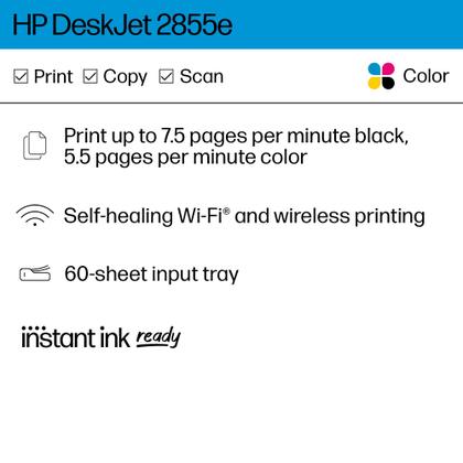 Impressora a jato de tinta multifuncional sem fio HP DeskJet 2855e ...
