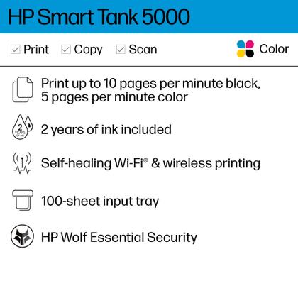 Impressora HP Smart-Tank 5000 Wireless com tanque de tinta tudo-em-um ...