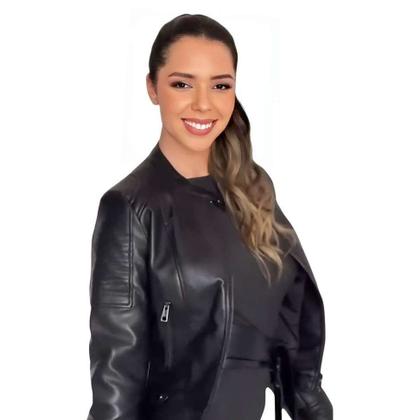 Jaqueta de Couro Casaco Feminino material sintético Impermeável - Charm ...