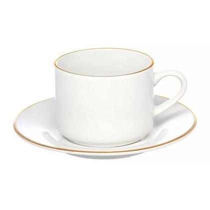 Jogo 12 Xícara De Chá Porcelana Borda Dourada Com Pires Café Royal ...