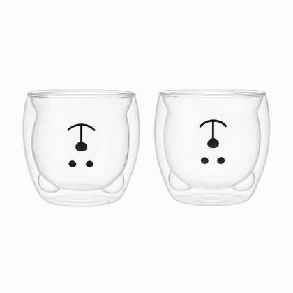 Kit 2 Caneca Urso Dupla Camada De Vidro Resistente Ao Calor 250ml ...
