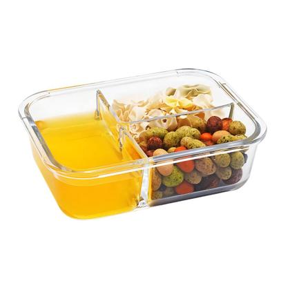 Kit 2 Pote Vidro Hermético 3 Divisórias Tampa 1040ml Marmita - MUNDIART ...