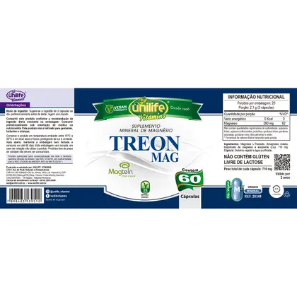 Kit 5 Treon Mag Magnésio Treonato Unilife 60 Cápsulas - Cloreto de Magnésio / Magnésio Dimalato ...