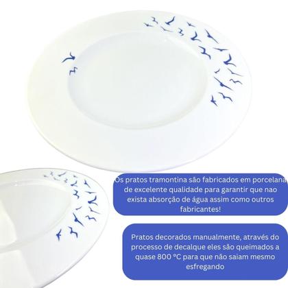 Kit 6 Prato Raso Tramontina Aba Larga 28cm Decorado Gaivotas Pratos de ...